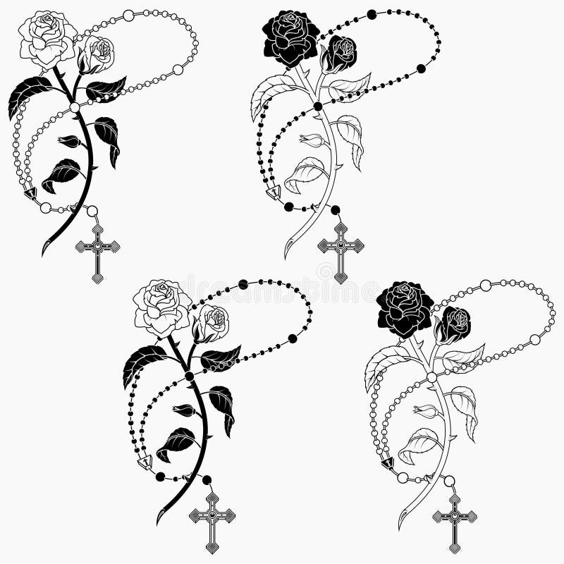 Catholic Rosary with Roses and Petals Stock Vector - Illustration of ...