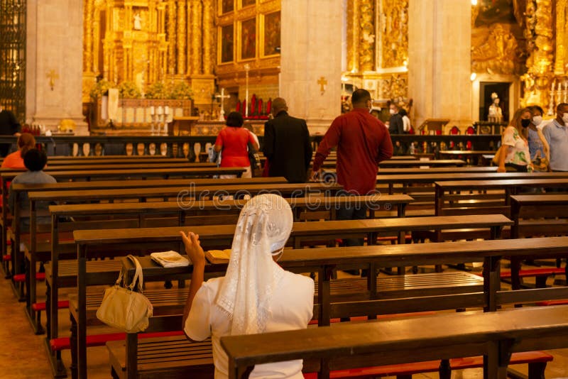 Catholics and Priests Praying Inside the Basilica Cathedral Editorial ...