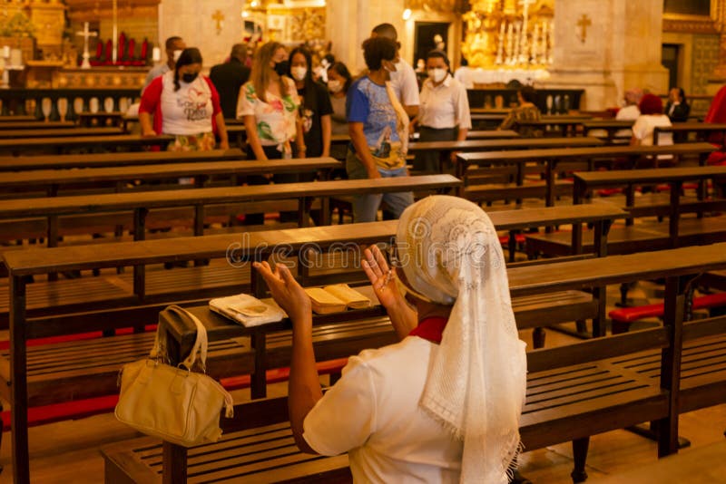 Catholics and Priests Praying Inside the Basilica Cathedral Editorial ...