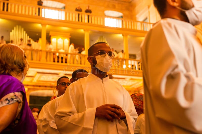 Catholics and Priests Praying Inside the Basilica Cathedral Editorial ...