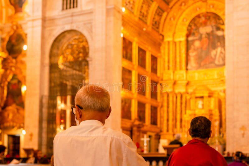Catholics and Priests Praying Inside the Basilica Cathedral Editorial ...