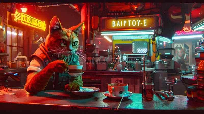 Catman, Portrait of a Cat Man Drinking Coffee in a Cafe. Stock ...