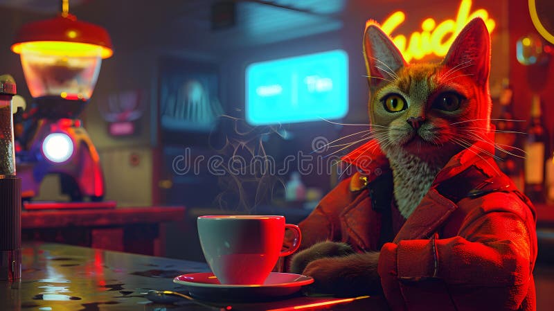 Catman, Portrait of a Cat Man Drinking Coffee in a Cafe. Stock ...