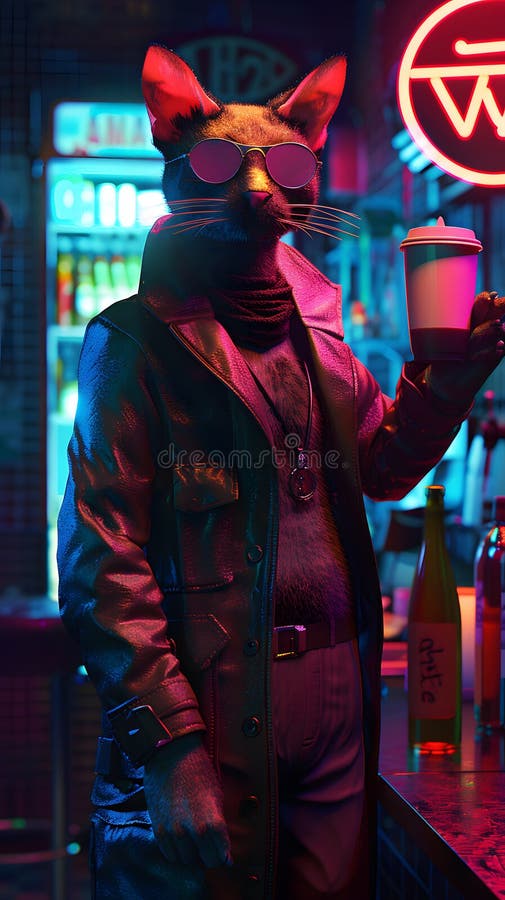 Catman, Portrait of a Cat Man Drinking Coffee in a Cafe. Stock ...