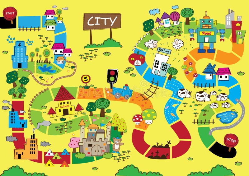 cartoon map of a city
