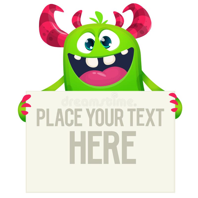Catoon Monster Holding Blank Sign with Sample Message on it. Vector ...
