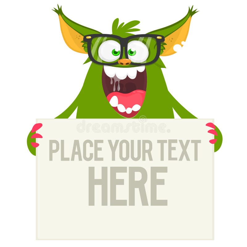 Catoon Monster Holding Blank Sign with Sample Message on it. Vector ...