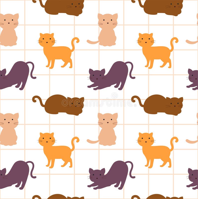 Cats Animals Seamless Pattern Design with Cat Element in Template Hand ...