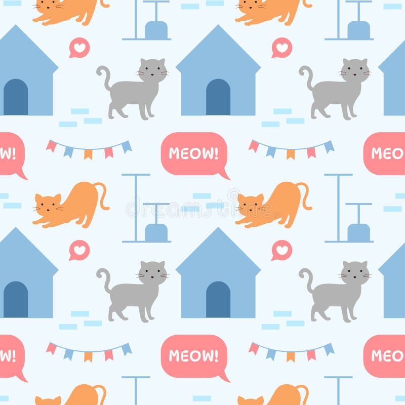 Cats Animals Seamless Pattern Design with Cat Element in Template Hand ...