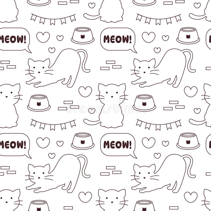 Cats Animals Seamless Pattern Design with Cat Element in Template Hand ...