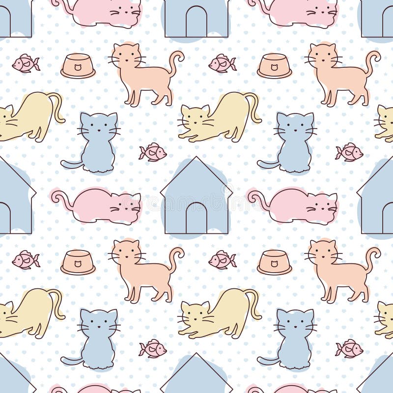 Cats Animals Seamless Pattern Design with Cat Element in Template Hand ...