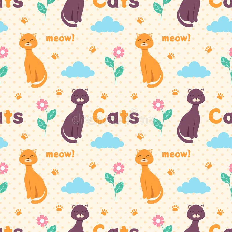 Cats Animals Seamless Pattern Design with Cat Element in Template Hand ...