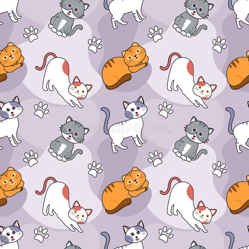 Cats Animals Seamless Pattern Design with Cat Element in Template Hand ...