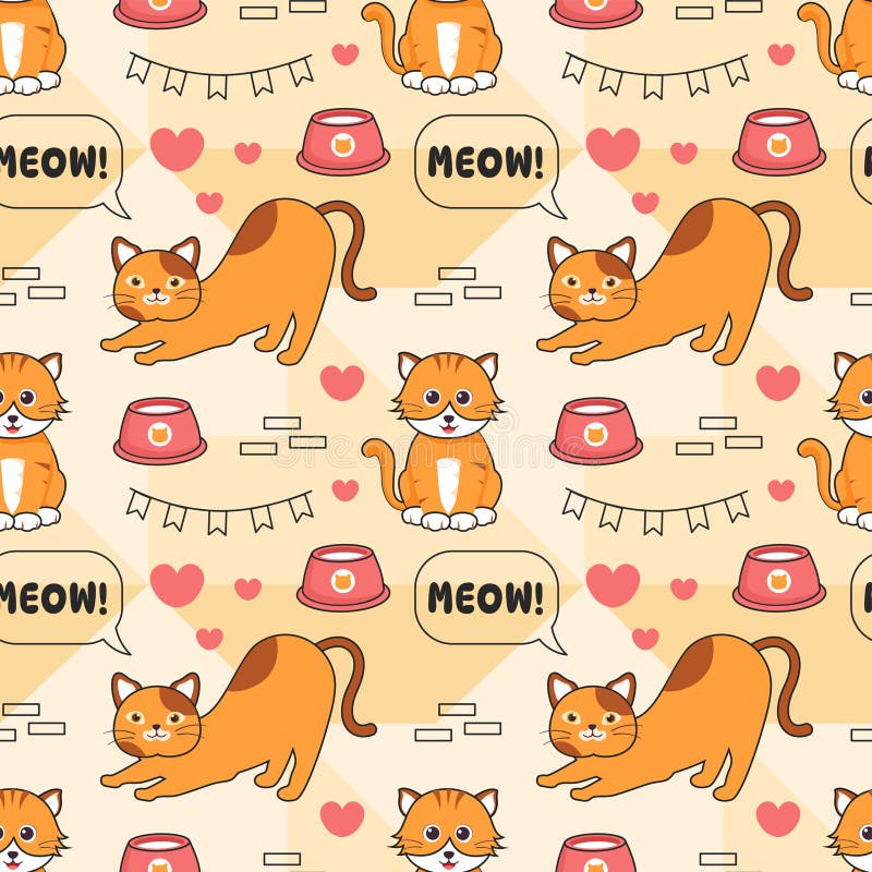 Cats Animals Seamless Pattern Design with Cat Element in Template Hand ...
