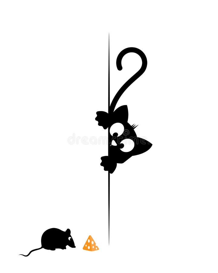 Cat Silhouette Behind the Wall and Mice, Vector Stock Vector ...