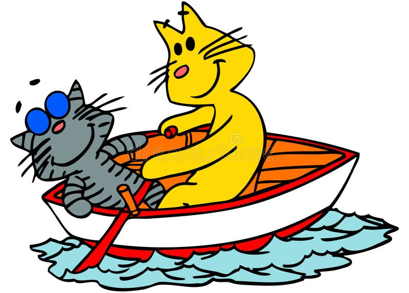 Cats on a boat stock vector. Illustration of happy, cartoon - 9500764