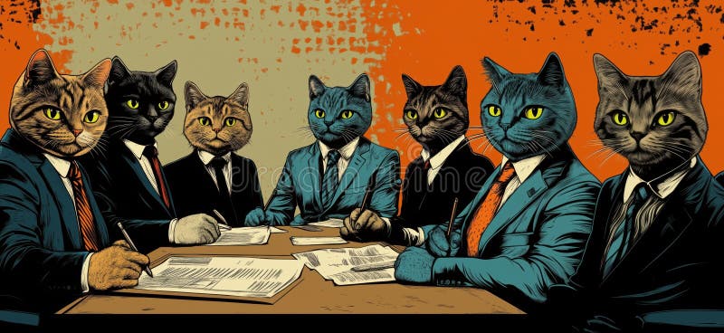 Cats in Business Suits Holding a Meeting Around a Conference Table ...