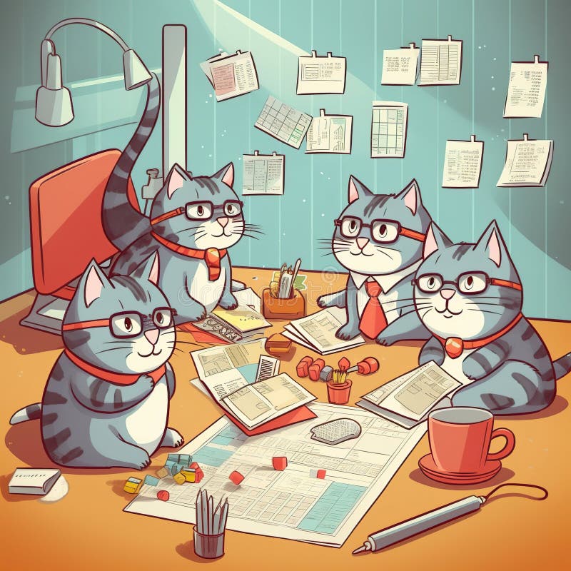 Cats Businessman in the Office with Documents and Diagrams Stock ...