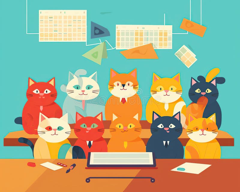 Cats Businessman in the Office with Documents Stock Illustration ...