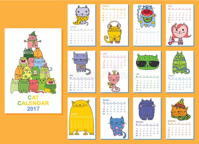 Cats calendar 2017 stock vector. Illustration of event - 80544836