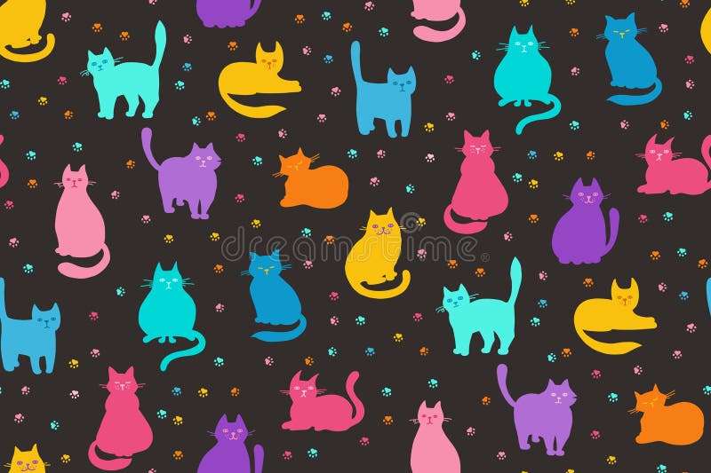 Cats Childish Endless Pattern Silhouette Kitten Repeat Wallpaper ...