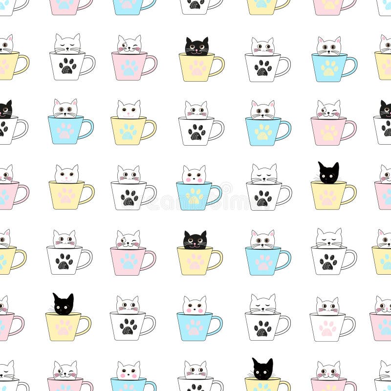 Cats and Coffee Seamless Fabric Design Pattern Background Stock Vector ...