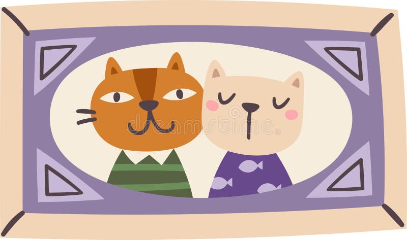 Cats Couple Portrait in Frame Stock Vector - Illustration of together ...