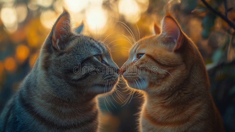 Cats Couple in a Romantic Pose Stock Image - Image of trust, tail ...