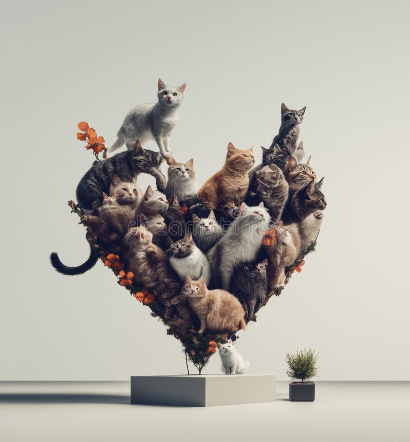 Cats of Different Hues and Sizes Form a Heart Shape, with Each Cat ...