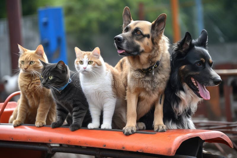 Cats and Dogs Riding the Roller Coaster Together Stock Illustration ...