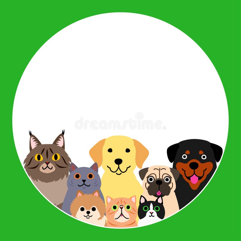 Cats and Dogs in Round Frame Design Stock Vector - Illustration of ...