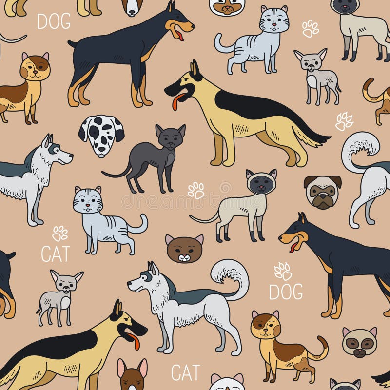 Cats and Dogs Seamless Pattern Stock Vector - Illustration of isolated ...