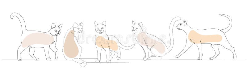 Cats Drawing by One Continuous Line, Sketch Stock Vector - Illustration ...