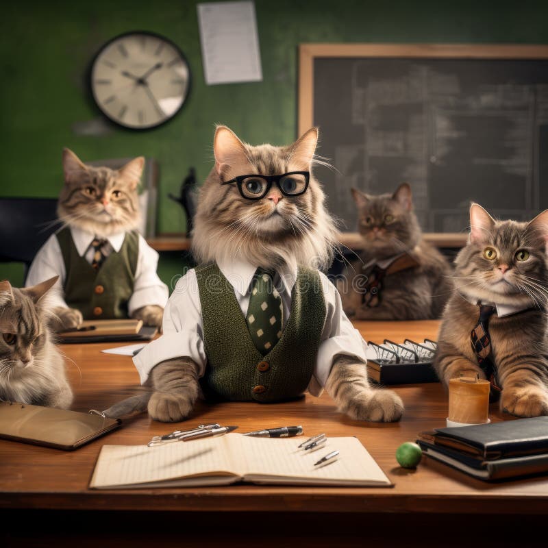 Cats Dressed As Professors in Classroom Setting Stock Illustration ...