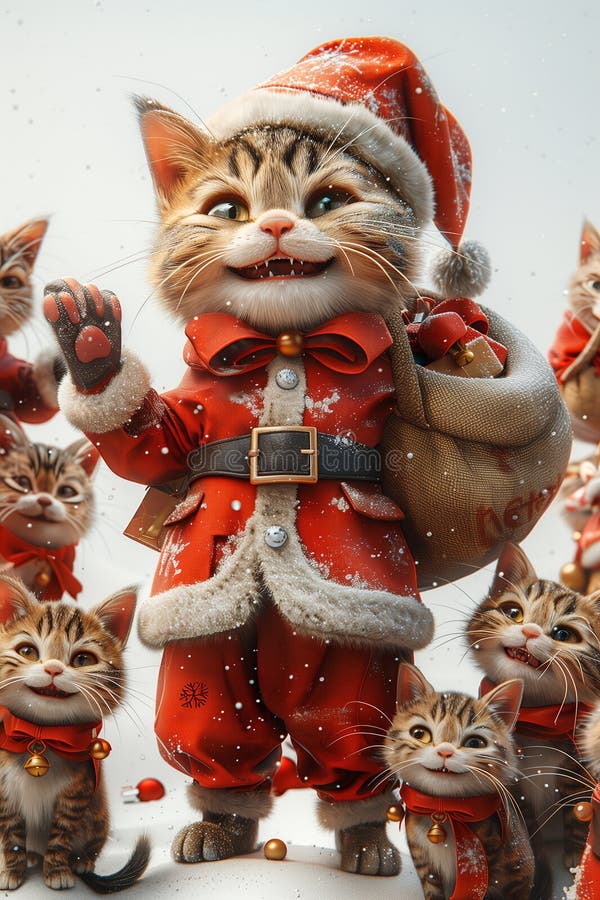 Cats Dressed As Santa Claus, Standing Together with a Sack Stock Photo ...