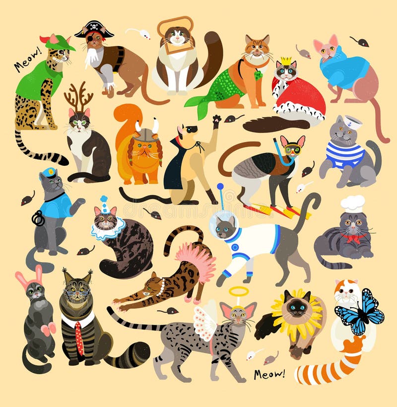 Pattern with Cats Dressed in Costumes. Vector Illustration. Stock ...