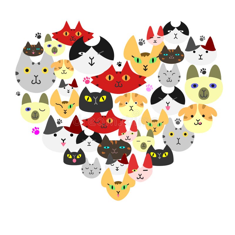 Cat,heart stock vector. Illustration of heart, variation - 44015338