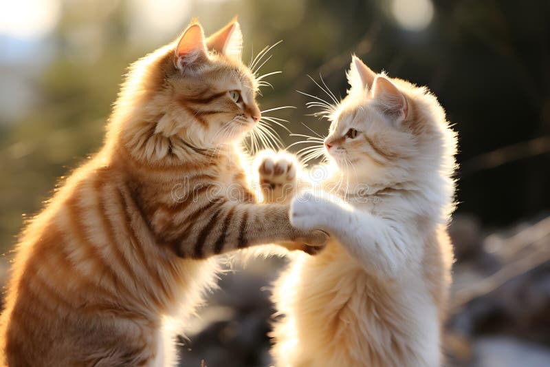 Cats Fighting Each Other, Paws Jumping, Outdoor Environment by ...