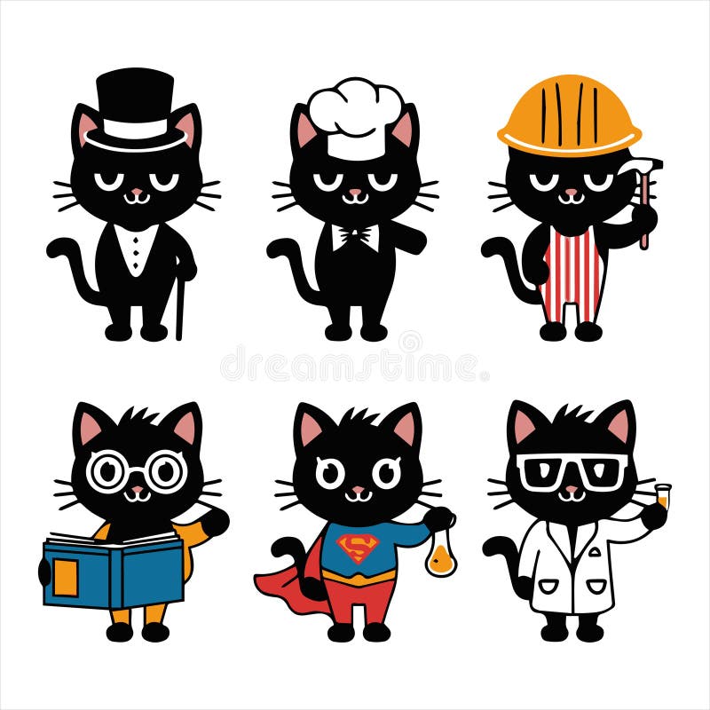 Cats in Fun Outfits Adorable Professional Character Set Stock Vector ...