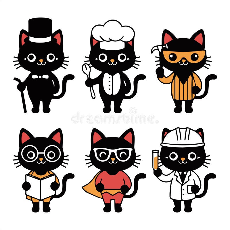 Cats in Fun Outfits Adorable Professional Character Set Stock Vector ...