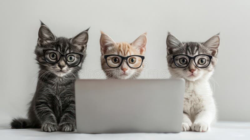 Cats with Glasses Working on a Laptop Stock Illustration - Illustration ...