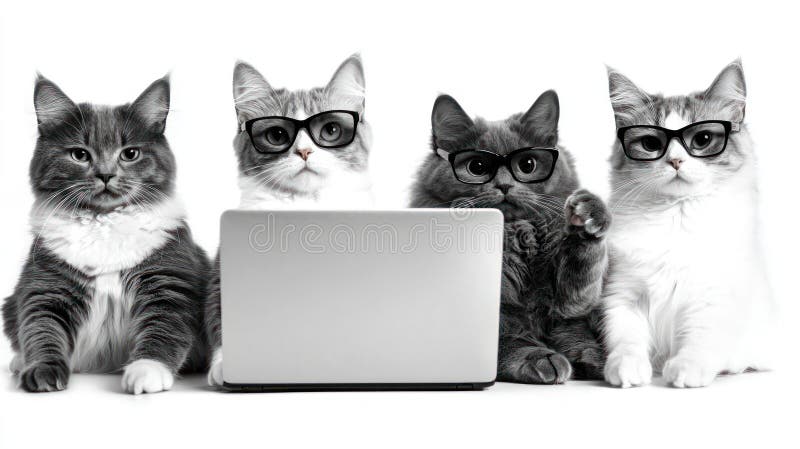 Cats with Glasses Working on a Laptop Stock Illustration - Illustration ...