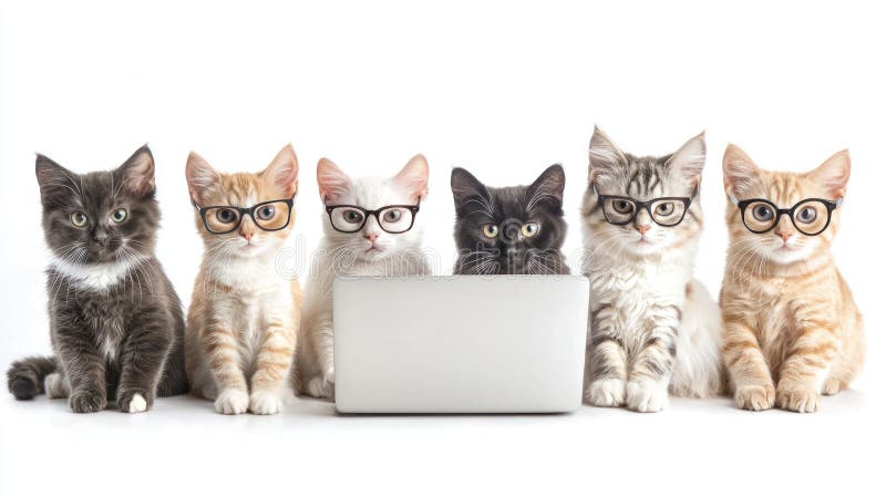 Cats with Glasses Working on a Laptop Stock Illustration - Illustration ...