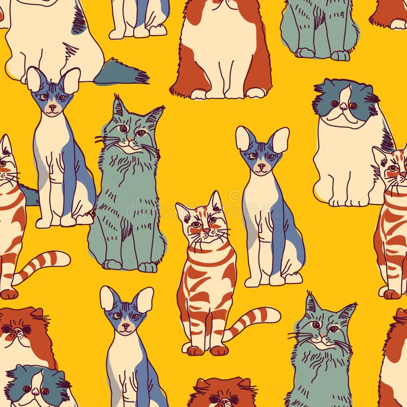Cats Group Color Seamless Pattern Stock Vector - Illustration of ...