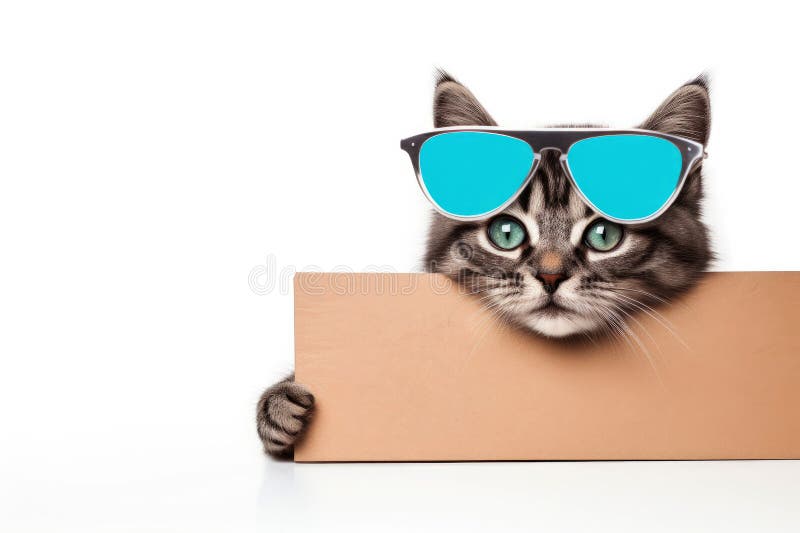 Cats Holding Blank Sign. Banner Mock Up Stock Photo - Image of smile ...