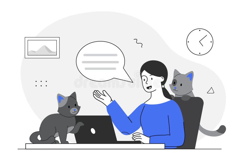 Cats Interrupting Work. Two Little Cats with Woman at Workplace ...