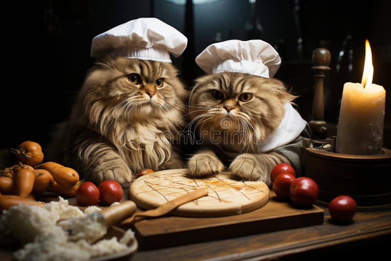 Cats in the Kitchen Dressed As Chefs Prepare Delicious Pizza or Pie ...