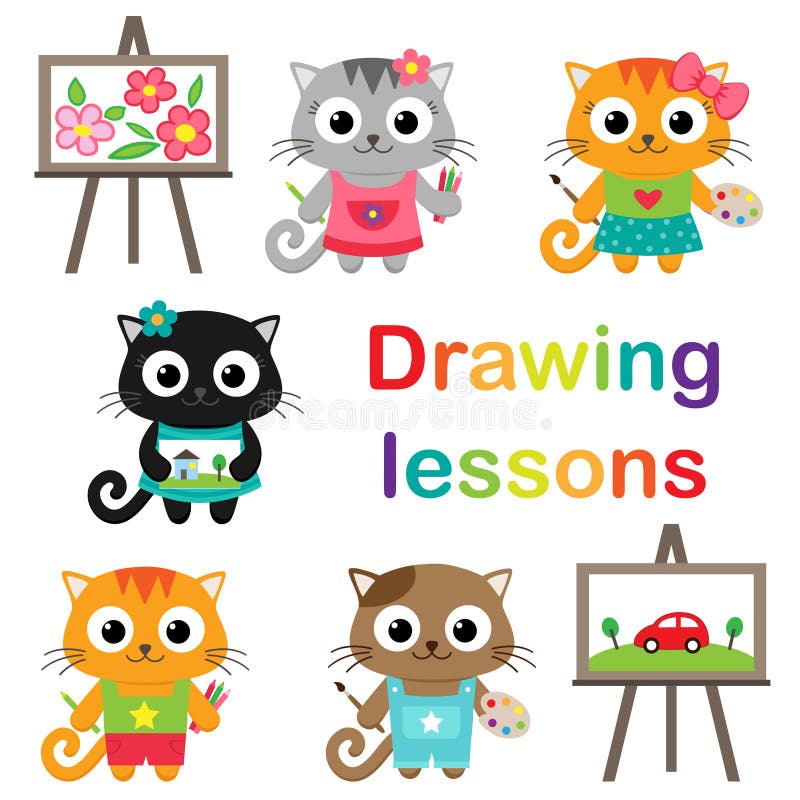 Cats learning to draw stock vector. Illustration of education - 86030606