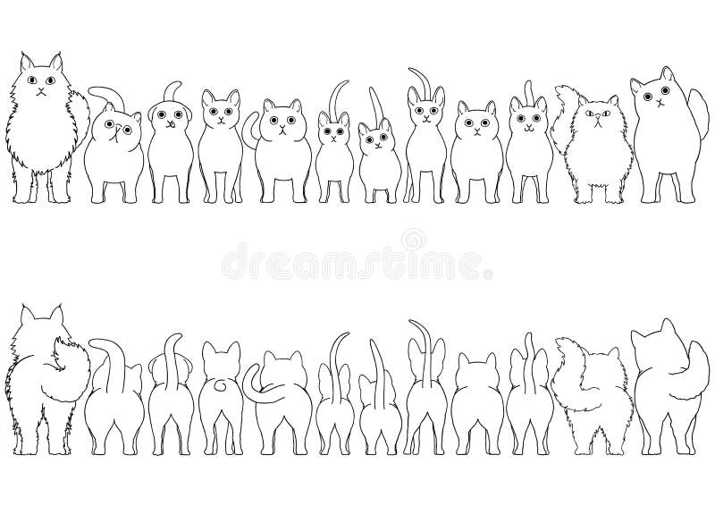 Cats line art border set stock vector. Illustration of full - 141242752