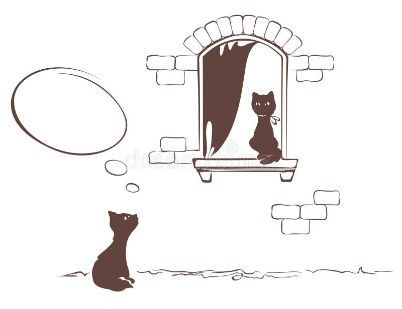 Seamless Pattern of a Cats in House Windows, Cats Behind a Curtains ...